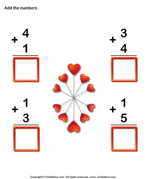 Single Digit Column Addition Turtle Diary Worksheet