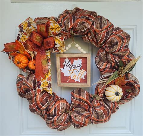 Cozy Colors Fall Wreath Fall Front Door Pumpkin Leaves Etsy