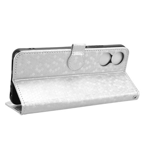 For Tcl 50se Honeycomb Dot Texture Leather Phone Case Silver