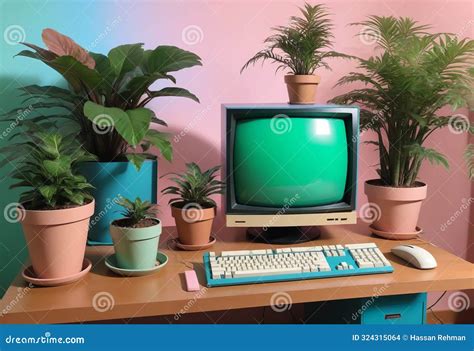Retro Desktop Computer With Green Crt Monitor Stock Illustration Illustration Of Tech Vintage