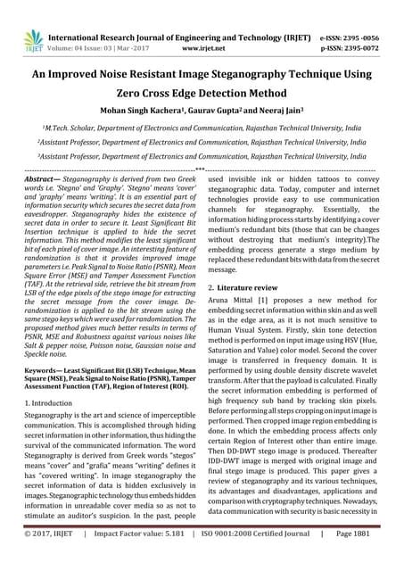An Improved Noise Resistant Image Steganography Technique Using Zero Cross Edge Detection Method