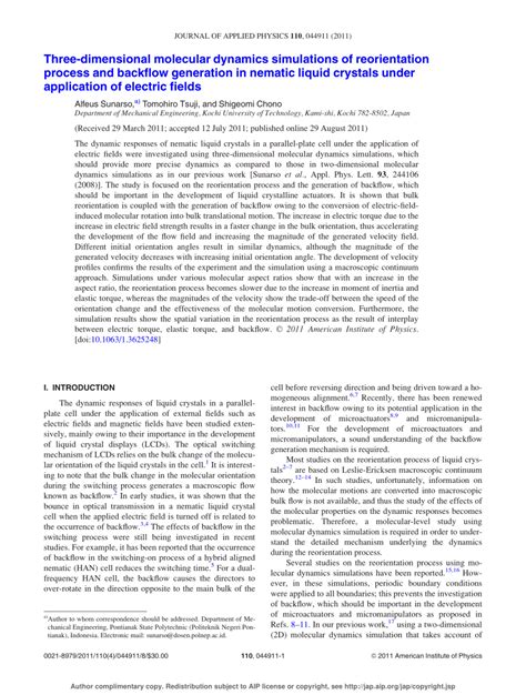 Pdf Three Dimensional Molecular Dynamics Simulations Of Reorientation