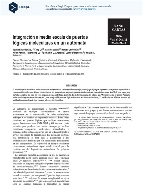 Medium Scale Integration Of Molecular Lo Es Pdf Puerta Lógica Oligonucleótido