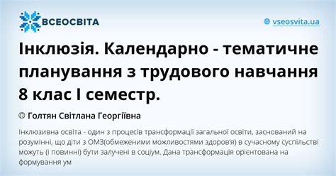 Інклюзія Календарно тематичне планування з трудового навчання 8 клас І семестр Різне