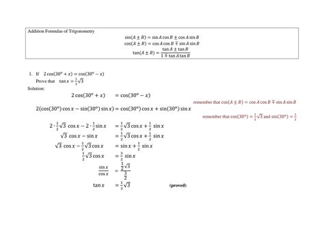 SOLUTION Addition Formulas Of Trigonometry Studypool