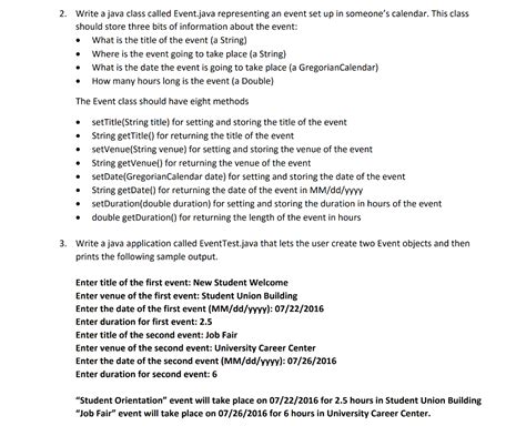 Solved Write A Java Class Called Event Java Representing Chegg