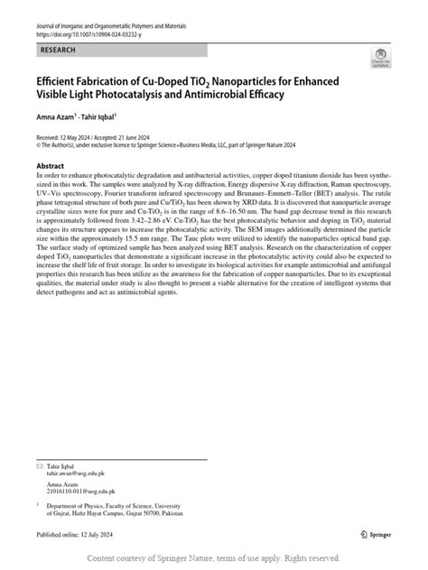 Efficient Fabrication Of Cu Doped Tio2 Nanoparticl Pdf X Ray