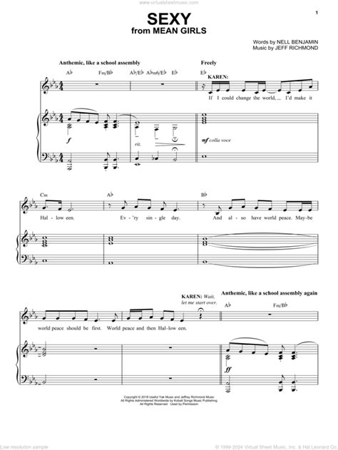 Sexy From Mean Girls The Broadway Musical Sheet Music For Voice And Piano