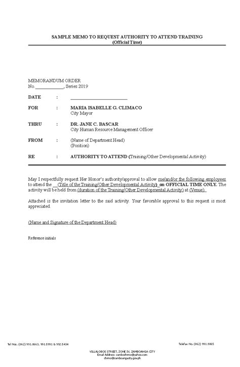 Memo Format For Travel Authority Request Ot Training Studocu