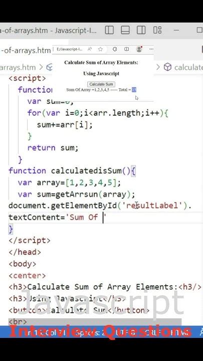 Calculate Total Sum Of All Array Elements In Javascript Html Youtube