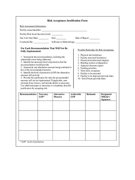 Fillable Online Risk Acceptance Justification Form Fax Email Print