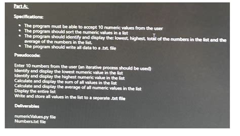 Solved Part A Specifications • The Program Must Be Able To