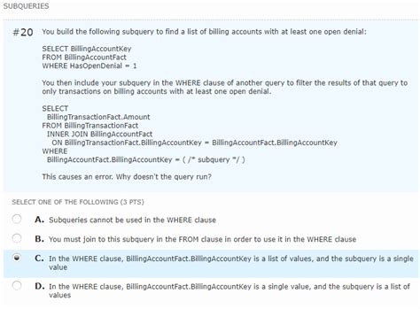 Solved SUBQUERIES 20 You Build The Following Subquery To Chegg Com