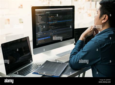 Asian Man Working Code Program Developer Computer Web Development Working Design Software On