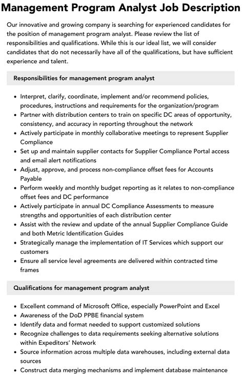 Management Program Analyst Job Description Velvet Jobs Management Program Analyst Job Description Velvet Jobs