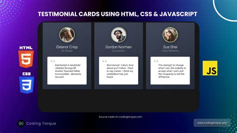 Testimonial Cards Using Html And Css Coding Torque Coding Torque