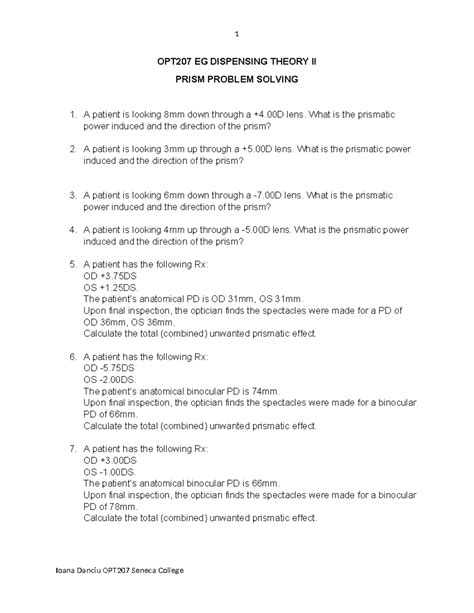 Opt207 Prism Problem Solving 1 Opt207 Eg Dispensing Theory Ii Prism