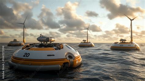 Landscape Of Floating Wind Farms On Open Seas Oceanbased Renewable Energy Zero Emissions Stock