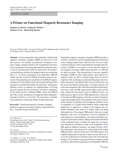 Pdf A Primer On Functional Magnetic Resonance Imaging