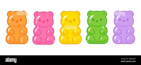 Cute Cartoon Gummy Bears Drawing Set Colorful Bear Shaped Candy Vector