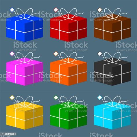 흰색 리본 어두운 배경에 고립 된 만화 벡터 3d 선물 상자 세트 다양 한 휴일 디자인에 대 한 요소입니다 크리스마스 발렌타인 데이 새 해 축 하 생일 3차원 형태에 대한
