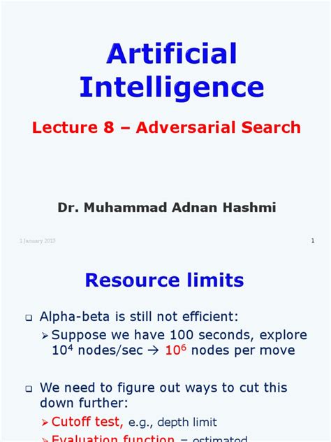 Lecture 8 Adversarial Search Dr Muhammad Adnan Hashmi Pdf Areas Of Computer Science