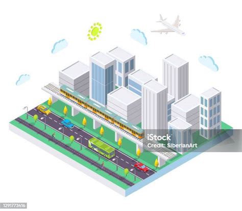 대중 교통 평면 벡터 일러스트와 등대 도시 택시 버스 빠른 대중 교통 지하철 열차 도시에 대한 스톡 벡터 아트 및 기타 이미지 도시 하이 앵글 철도 Istock