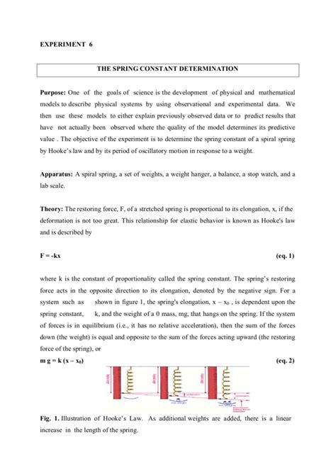 EXPERIMENT THE SPRING CONSTANT DETERMINATION