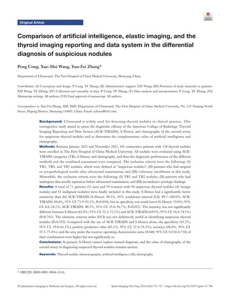 Pdf Comparison Of Artificial Intelligence Elastic Imaging And The Thyroid Imaging Reporting