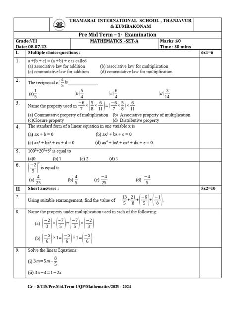 G8 Mat Pmt 1 Qp Set A 1 Pdf Algebra Equations