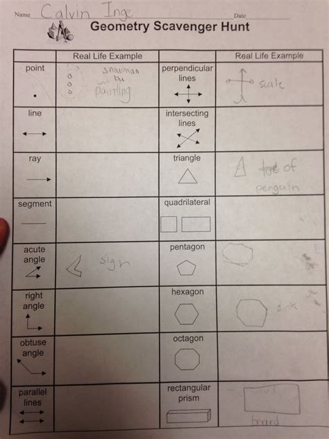 Geometry Scavenger Hunt Quadrilaterals Math Obtuse Angle