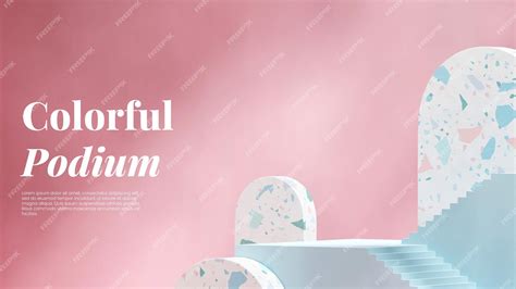 3d изображение визуализирует пустое пространство синяя лестница подиум в пейзаже красочный