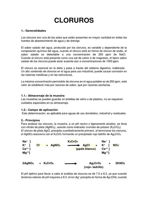 Determinación De Cloruros En Agua Pdf Cloruro Calcio