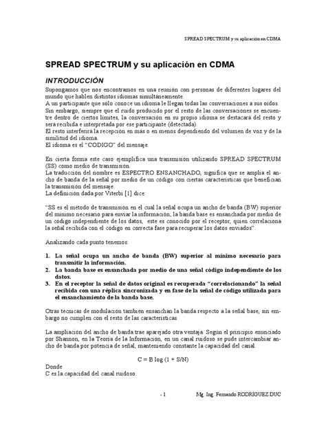 Spread Spectrum Y Su Aplicación En Cdma Pdf Matemáticas