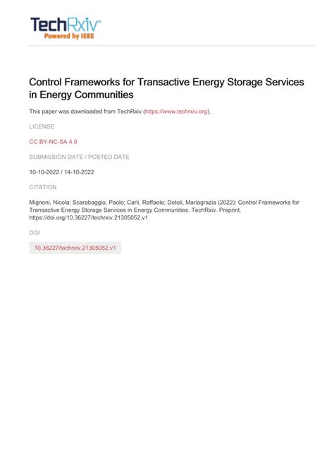 Pdf Control Frameworks For Transactive Energy Storage Services In