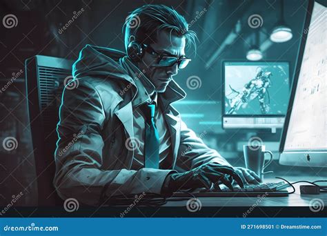 Hacker In A Blue Hoody Standing In Front Of A Code Background Neural Network Ai Generated