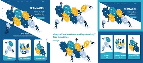 Premium Vector Set Article Landing Page Isometric Image Of Business Team Working Cohesively