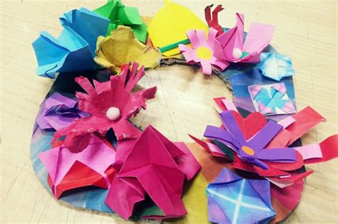 아동미술 초등미술수업 미술교육 종이꽃 리스 만들기 종이꽃 접기 네이버 블로그