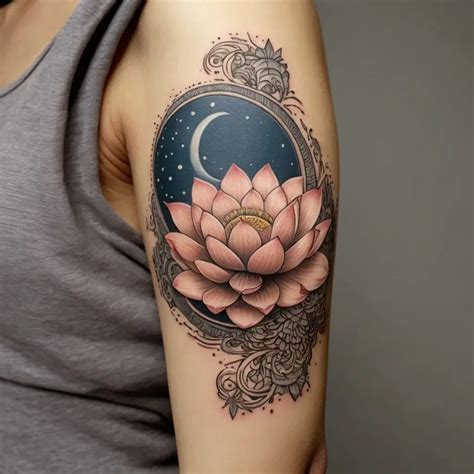 Moon And Lotus Tattoos Meaning Symbolism 105 Designs Hbtat2