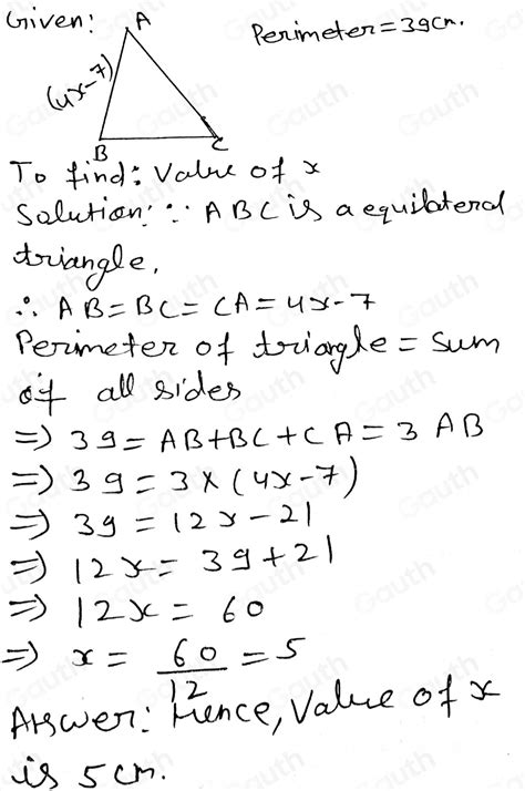 Solved 7 The Diagram Below Shows An Equilateral Triangle Abc With Ab 4x 7 Cm Diagram Not