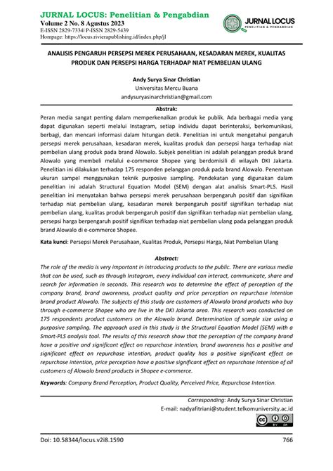 PDF ANALISIS PENGARUH PERSEPSI MEREK PERUSAHAAN KESADARAN MEREK KUALITAS PRODUK DAN PERSEPSI