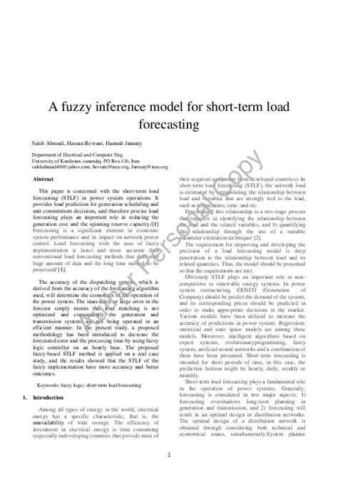 Pdf A Fuzzy Inference Model For Short Term Load Forecasting