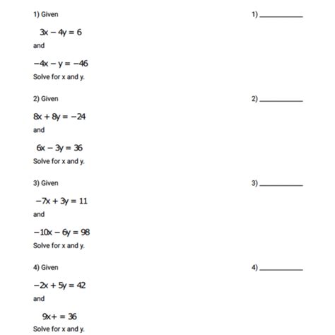 Algebra Systems Of Equations Worksheet Series 1 Geek Slop Online