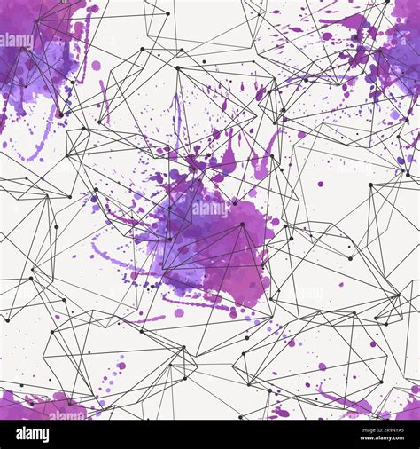 Vector Modern Seamless Pattern With Lines Circles And Watercolor Splashes Abstract Geometric
