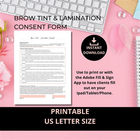 Brow Tint And Lamination Consent Form With Patch Test Ready Etsy