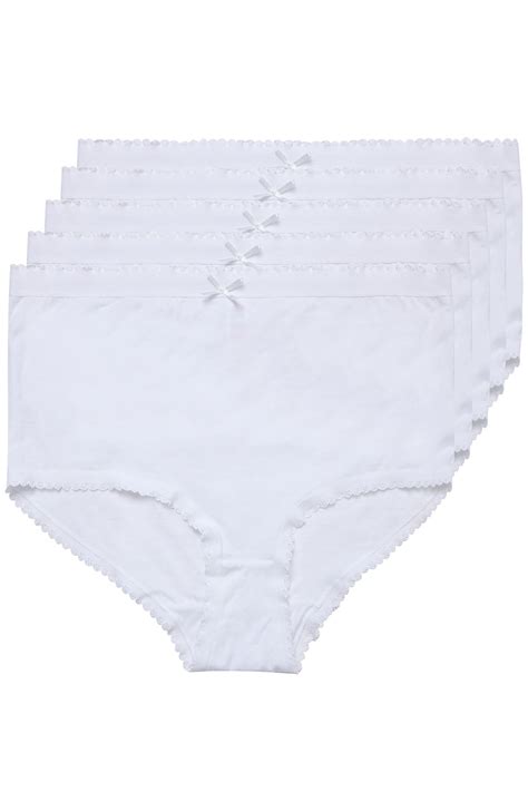 White 5 Pair Pack Cotton Full Brief Plus Size 14 To 36
