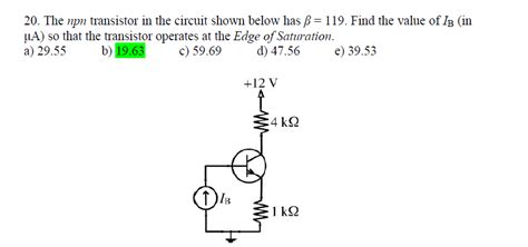 Solved The Npn Transistor In The Circuit Shown Below Has Chegg