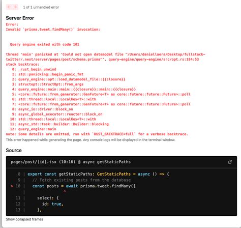Query Engine Exited With Code 101 Thread Main Panicked At Could Not Open Datamodel · Issue