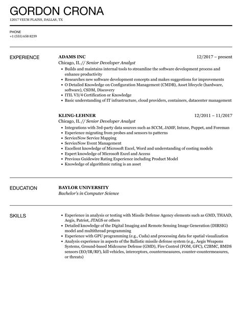Senior Developer Analyst Resume Samples Velvet Jobs