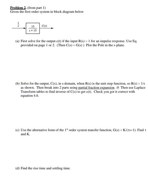Solved Problem 2 From Part 1 Given The First Order System In